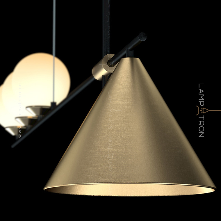 Реечный, рядный светильник ODDS 1+2 плафона. Плафон черный. Каркас черный+золото.. Эксклюзив ...