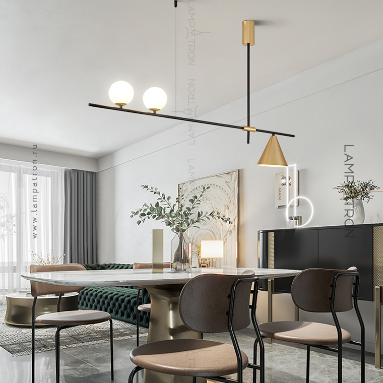 Реечный, рядный светильник ODDS 1+2 плафона. Плафон черный. Каркас черный+золото.. Эксклюзив ...