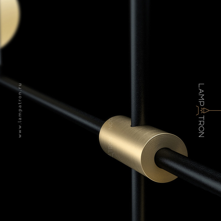 Реечный, рядный светильник ODDS 1+2 плафона. Плафон черный. Каркас черный+золото.. Эксклюзив ...