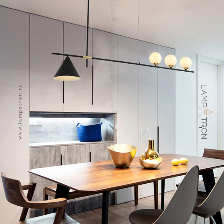 Реечный, рядный светильник ODDS 1+2 плафона. Плафон черный. Каркас черный+золото.. Эксклюзив ...